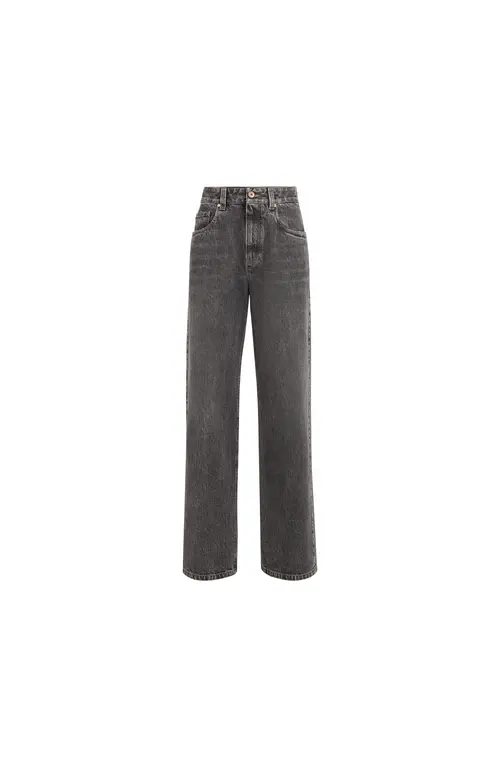 Brunello Cucinelli Authentic Denim Contemporary Loose Trousers With Monili - Dark Grey