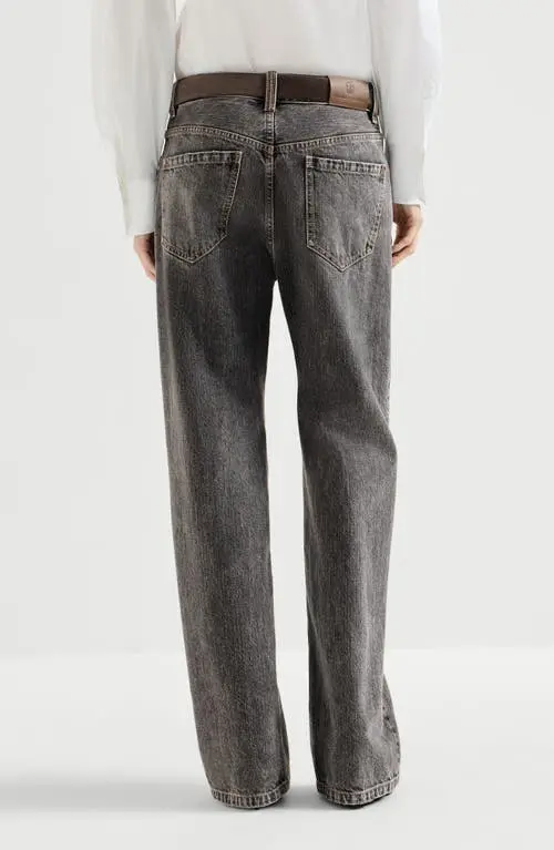Brunello Cucinelli Authentic Denim Contemporary Loose Trousers With Monili - Dark Grey