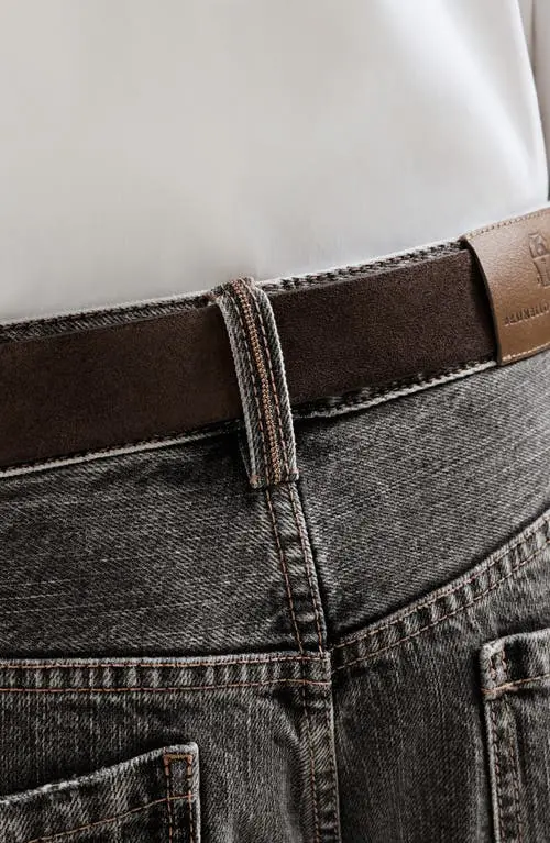 Brunello Cucinelli Authentic Denim Contemporary Loose Trousers With Monili - Dark Grey