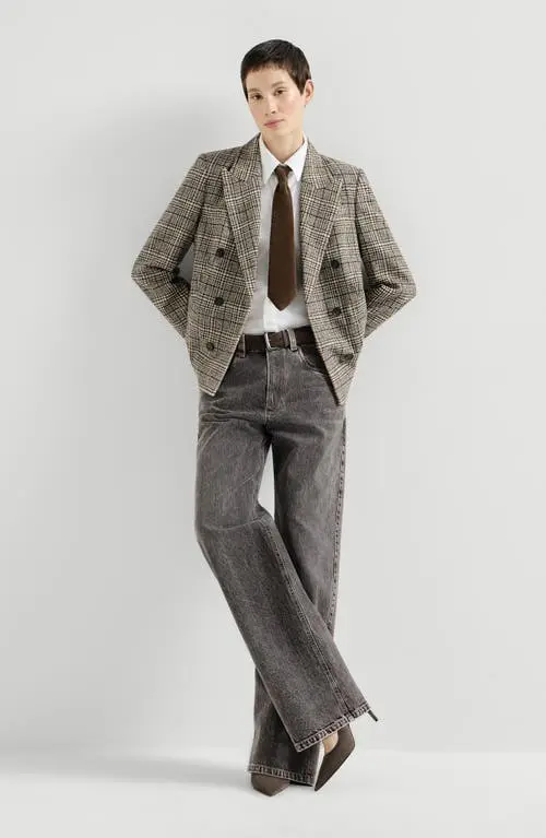 Brunello Cucinelli Authentic Denim Contemporary Loose Trousers With Monili - Dark Grey