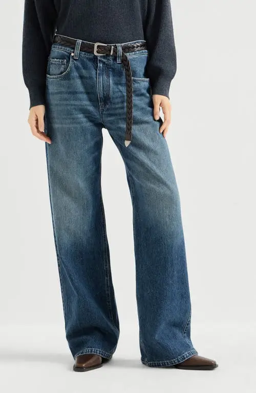 Brunello Cucinelli Authentic Loose Trousers With Monili - Denim
