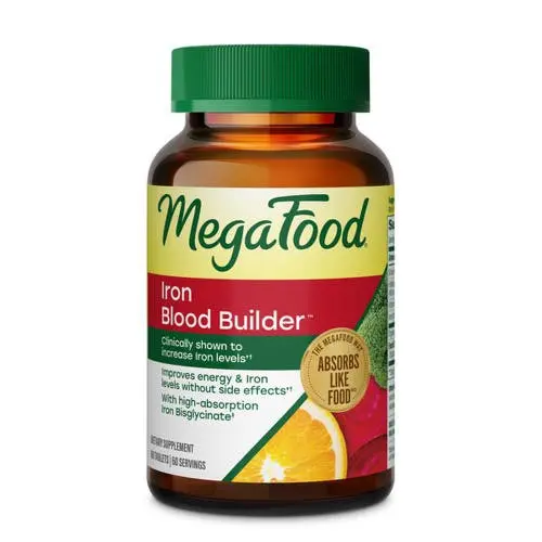 MEGAFOOD Blood Builder Iron Supplement For & With B12, Folic Acid & Vitamin C, Vegan - None