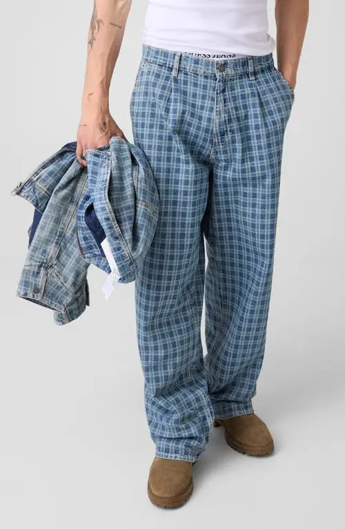 Guess Laser Plaid Pleated Super Baggy Jeans