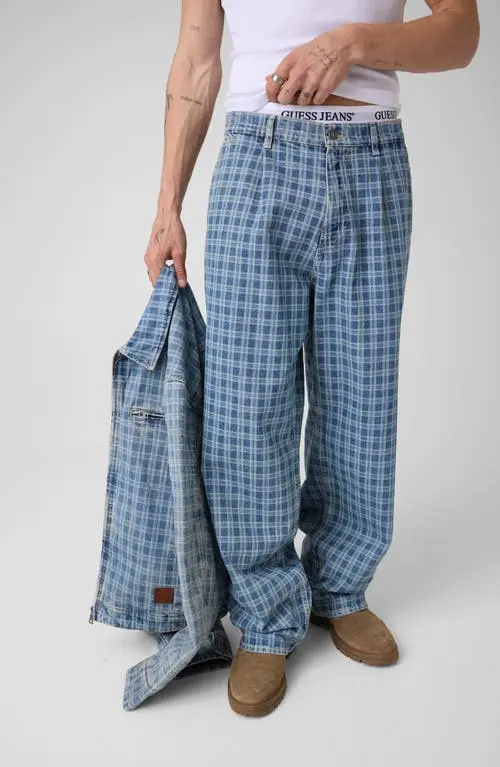 Guess Laser Plaid Pleated Super Baggy Jeans
