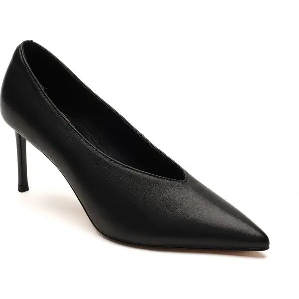KENNETH COLE Perfecto Pointed Toe Faux Leather Pump - Black Leather