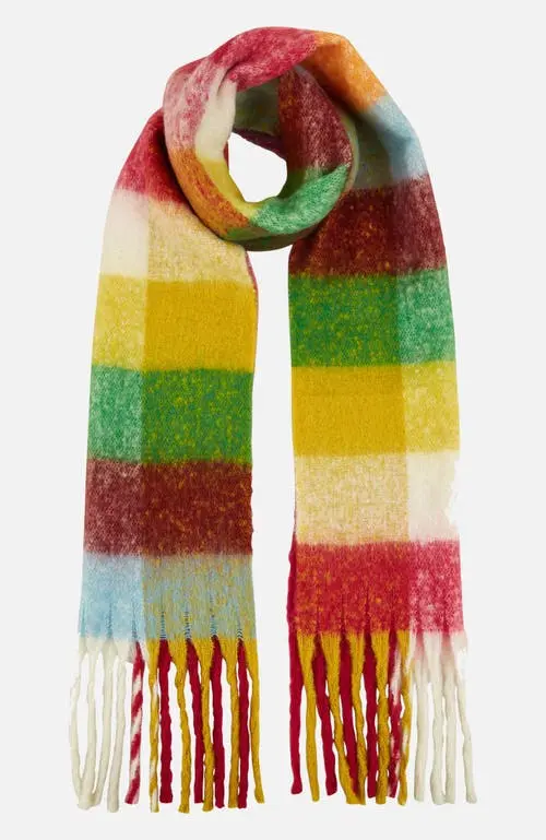 YUMI Oversize Checked Soft Tassel Scarf