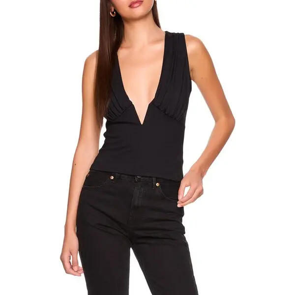 Susana Monaco Wired Deep V-neck Tank - Black