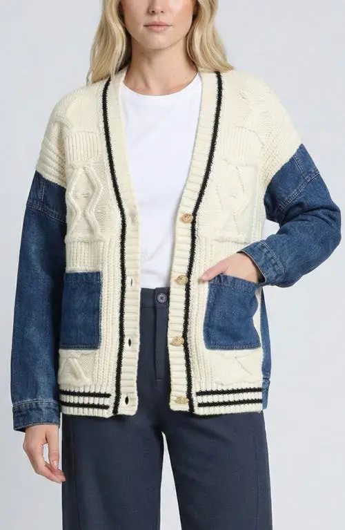 APNY Mixed Media Cable Knit Jacket - Indigo Cable