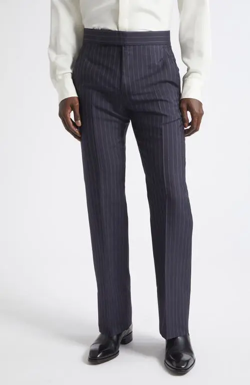 TOM FORD Chalk Stripe Silk Trousers - Ucc Navy