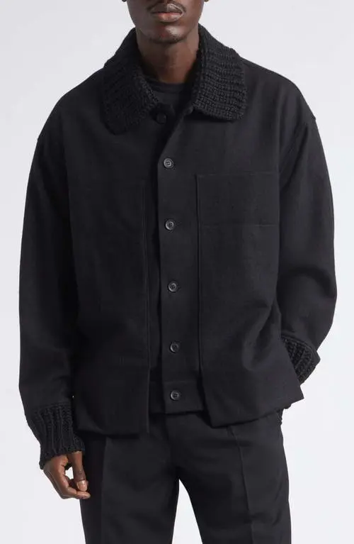Yohji Yamamoto Rib Detail Cotton Blouson - Black
