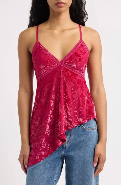 BDG URBAN OUTFITTERS Bdg Estelle Burnout Floral Asymmetrical Hem Camisole - Pink