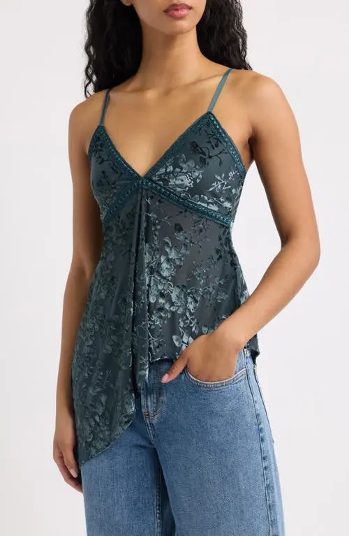 BDG URBAN OUTFITTERS Bdg Estelle Burnout Floral Asymmetrical Hem Camisole - Teal