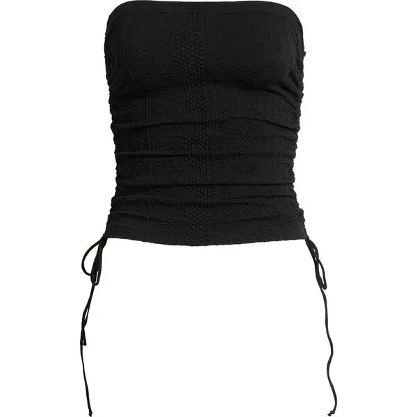 BDG URBAN OUTFITTERS Ruched Tapestry Bandeau Top - Black