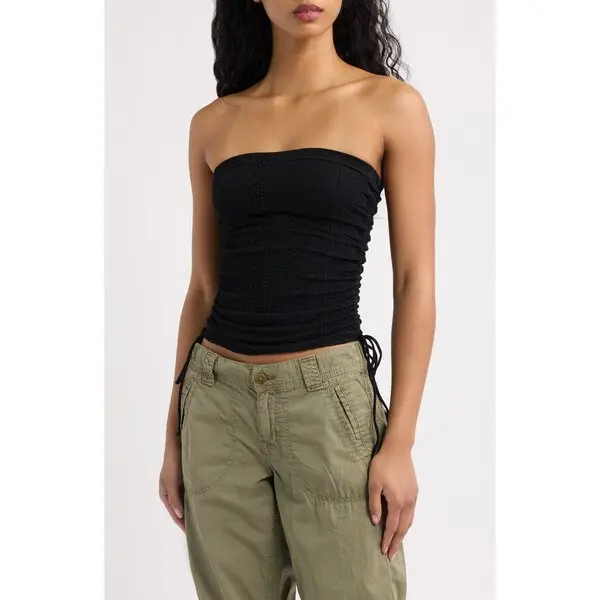 BDG URBAN OUTFITTERS Ruched Tapestry Bandeau Top - Black