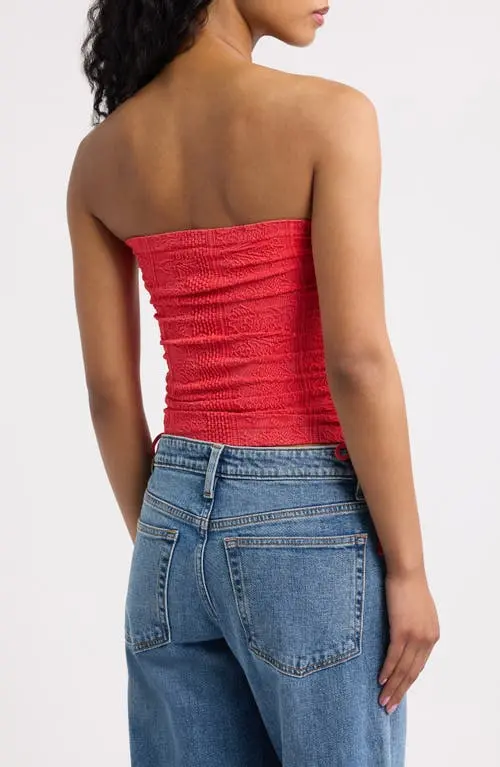 BDG URBAN OUTFITTERS Ruched Tapestry Bandeau Top - Red