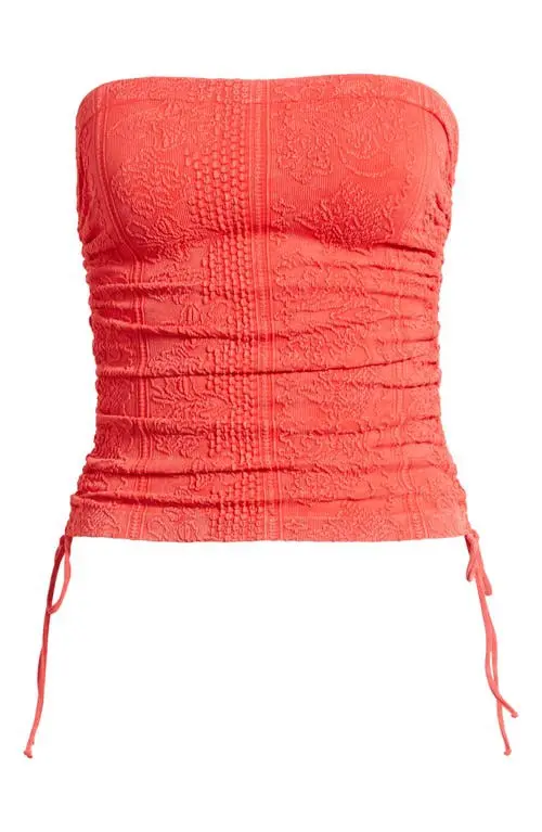 BDG URBAN OUTFITTERS Ruched Tapestry Bandeau Top - Red