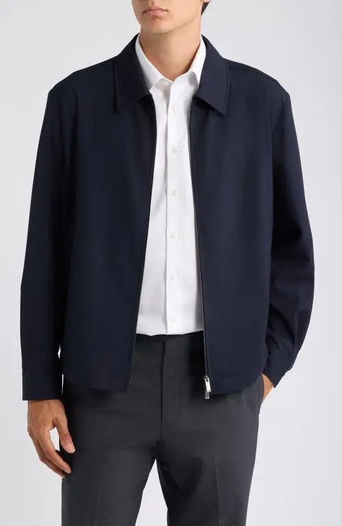 BOSS Virgin Wool Zip Jacket With Spread Collar - Dark Blue