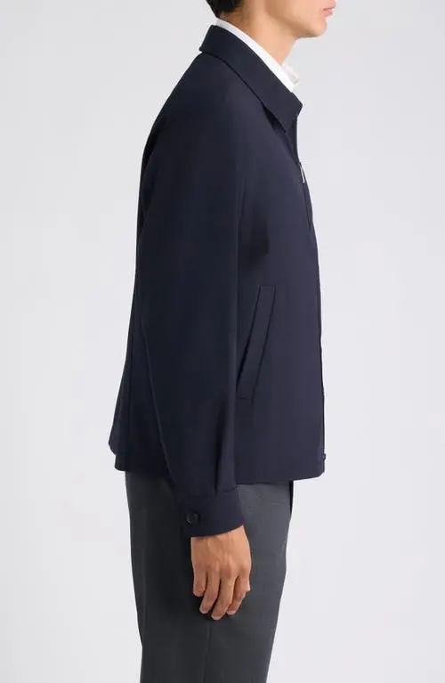 BOSS Virgin Wool Zip Jacket With Spread Collar - Dark Blue