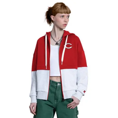 STARTER Heather Gray Cincinnati S Wishbone Full-zip Hoodie - Red