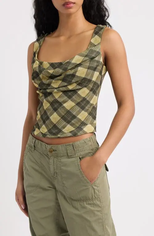 BDG URBAN OUTFITTERS Paisley Print Cowl Neck Corset Tank - Green Check