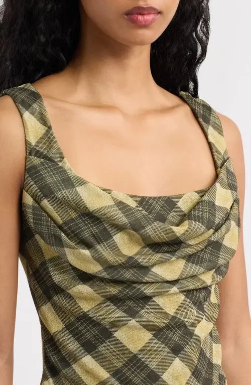 BDG URBAN OUTFITTERS Paisley Print Cowl Neck Corset Tank - Green Check