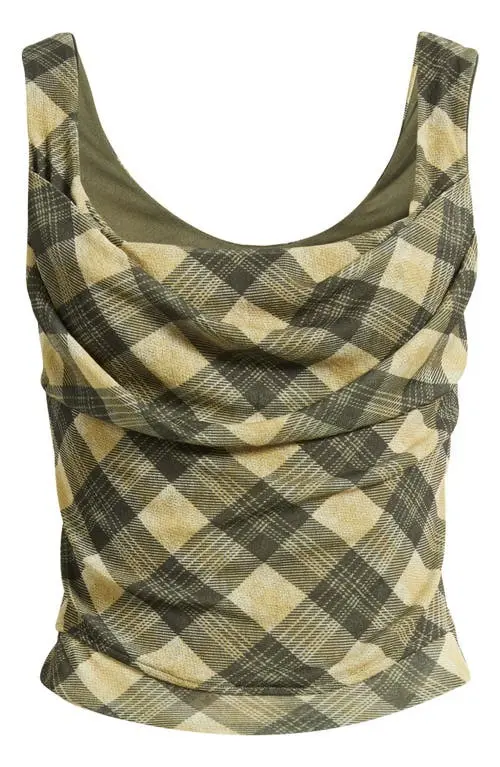 BDG URBAN OUTFITTERS Paisley Print Cowl Neck Corset Tank - Green Check