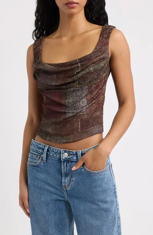 BDG URBAN OUTFITTERS Paisley Print Cowl Neck Corset Tank - Tapestry