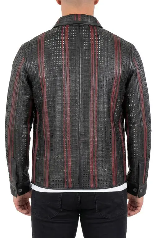 MACEOO Leather Basket Weave Jacket