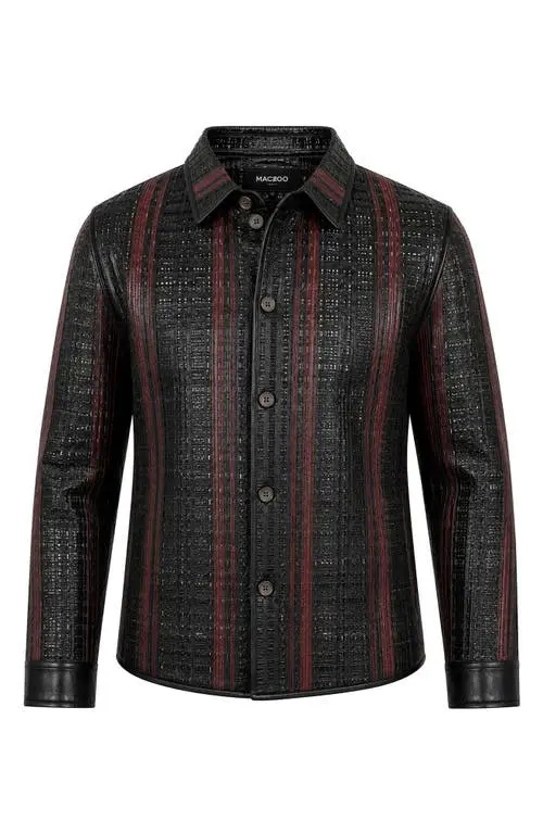 MACEOO Leather Basket Weave Jacket With Vertical Stripes