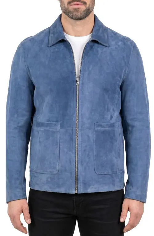 MACEOO Leather Zip Jacket - Blue