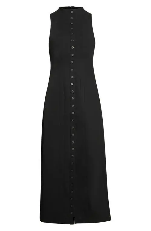 Staud Aris Mock Neck Button Front Midi Dress - Black