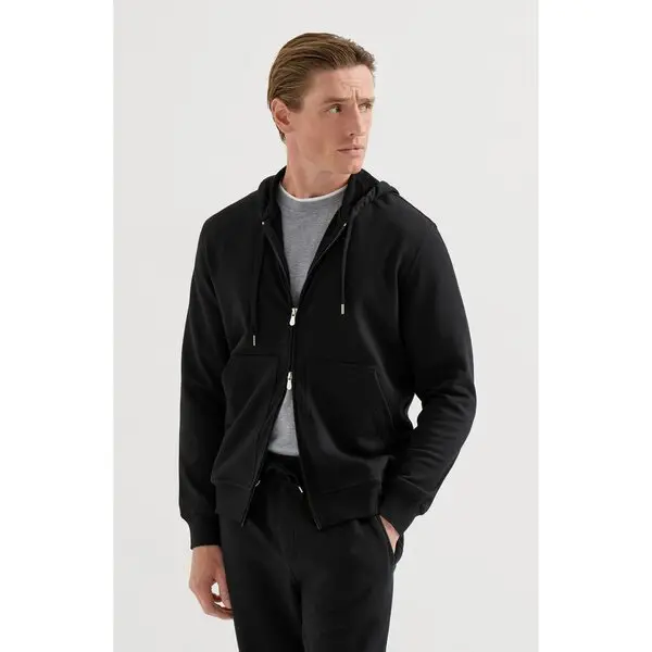 Brunello Cucinelli Techno Cotton French Terry Hooded Sweatshirt With Zipper - Black