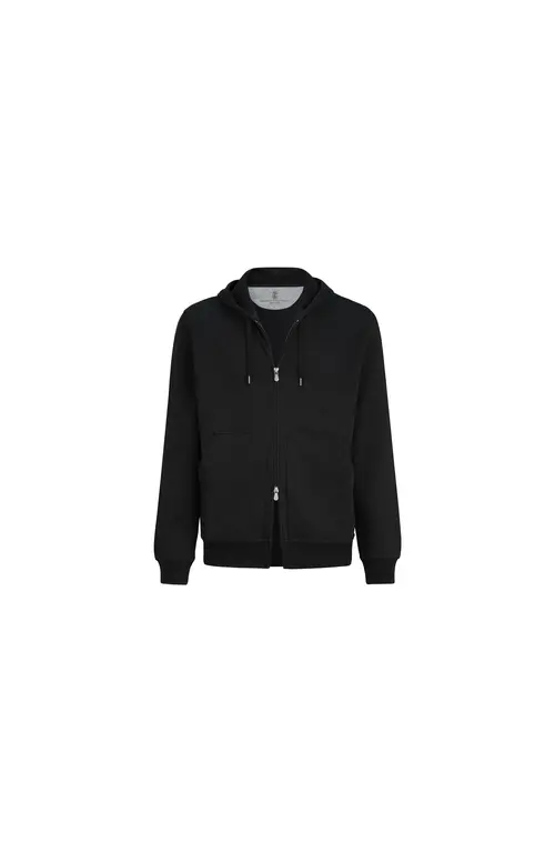 Brunello Cucinelli Techno Cotton French Terry Hooded Sweatshirt - Black