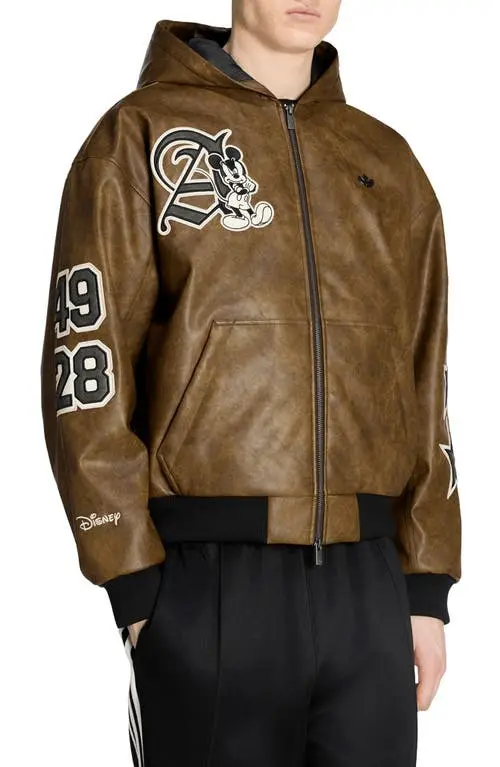 Adidas Disney Hooded Faux Leather Jacket - Aurora Coffee