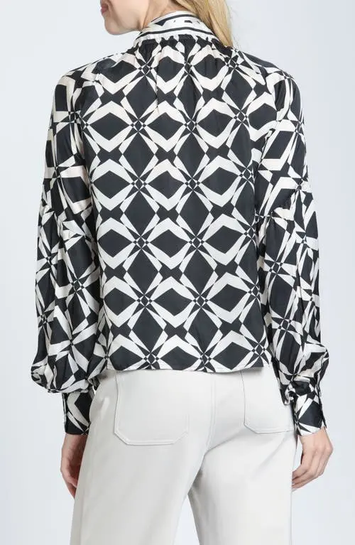 APNY Tie Neck Balloon Sleeve Top
