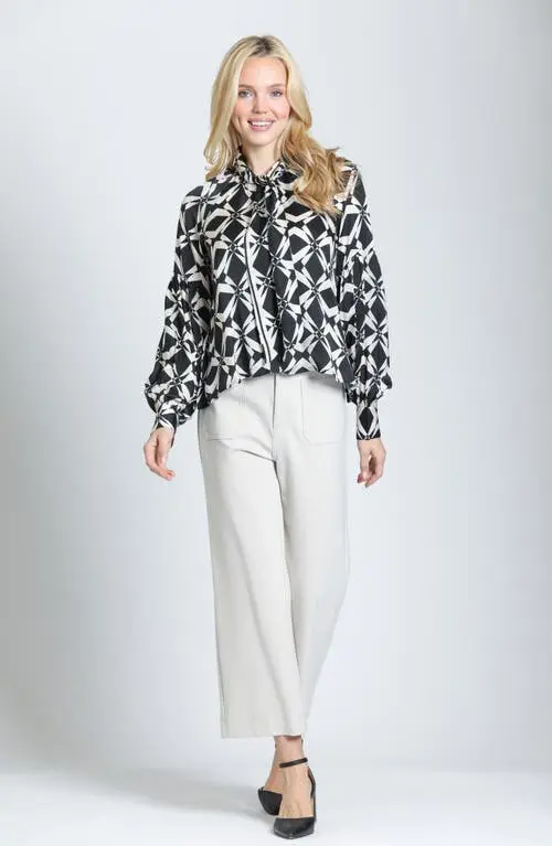 APNY Tie Neck Balloon Sleeve Top