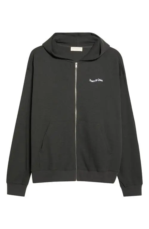 MUSEUM OF PEACE & QUIET Wordmark Waffle Stitch Zip Hoodie - Black