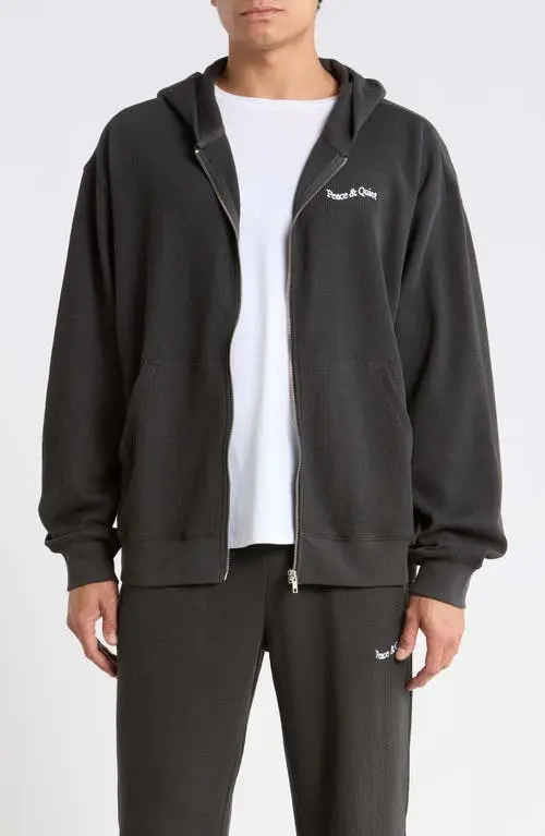 MUSEUM OF PEACE & QUIET Wordmark Waffle Stitch Zip Hoodie - Black
