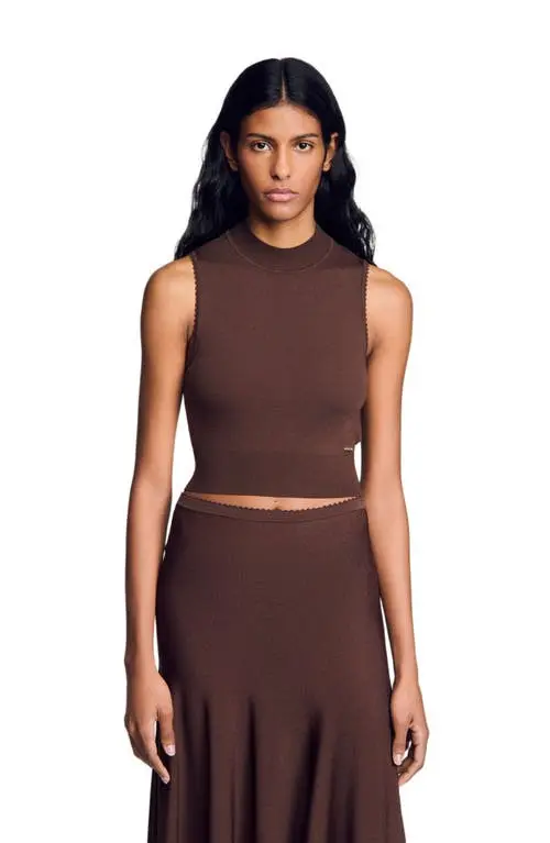 Sandro Cropped Sheer Effect Sweater - Brown