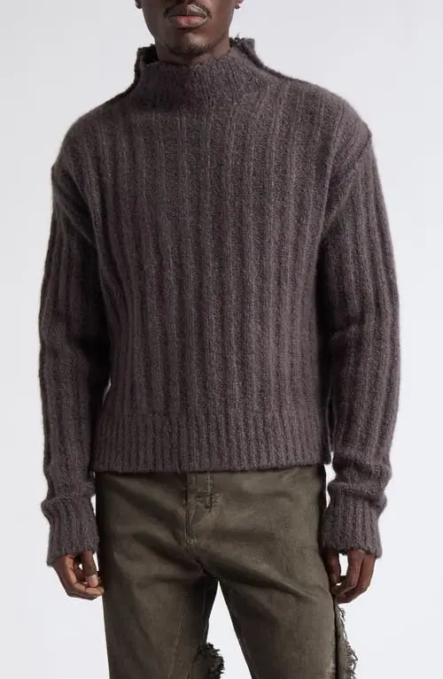 Rick Owens Ribbed Cashmere & Silk Funnel Neck Sweater - Dark Dust