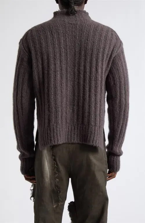 Rick Owens Ribbed Cashmere & Silk Funnel Neck Sweater - Dark Dust