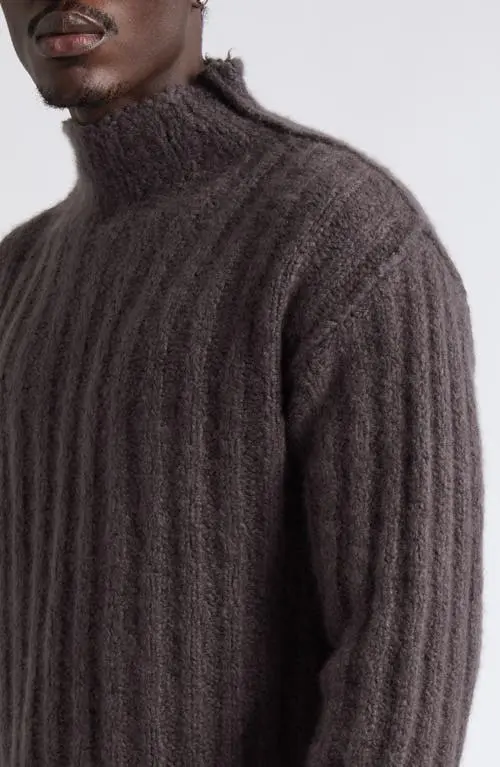 Rick Owens Ribbed Cashmere & Silk Funnel Neck Sweater - Dark Dust