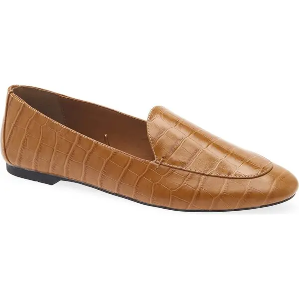 Mango Croc Embossed Leather Loafer - Cognac