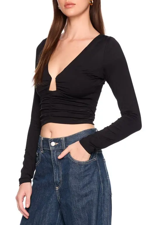 Susana Monaco Gathered Long Sleeve Top - Black