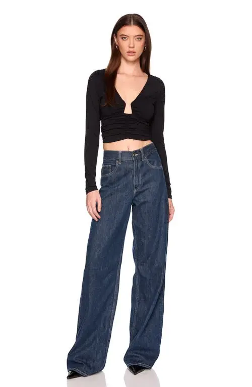 Susana Monaco Gathered Long Sleeve Top - Black