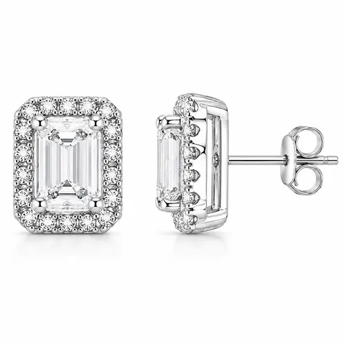 DONATELLO GIAN Sterling Emerald Cut Halo Studs - Silver