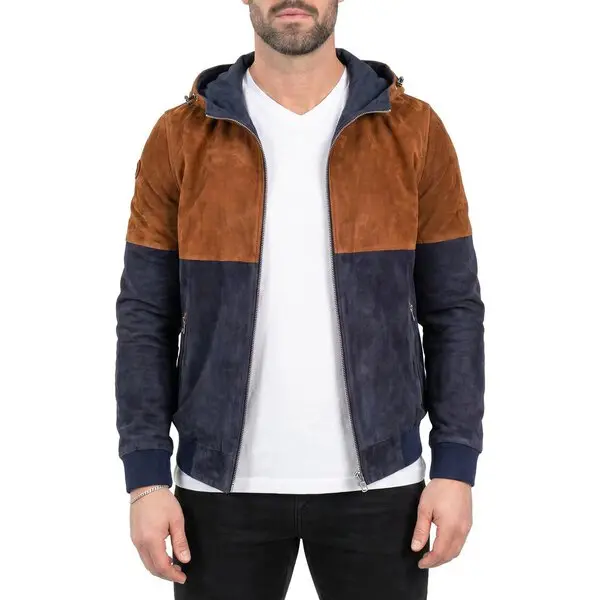 MACEOO Colorblock Leather Hooded Jacket - Multi