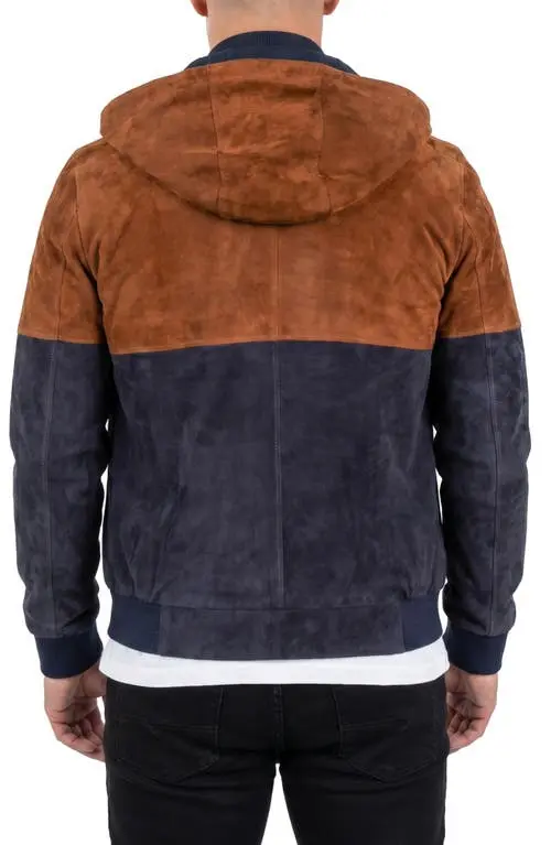 MACEOO Colorblock Leather Hooded Jacket