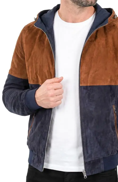 MACEOO Colorblock Leather Hooded Jacket