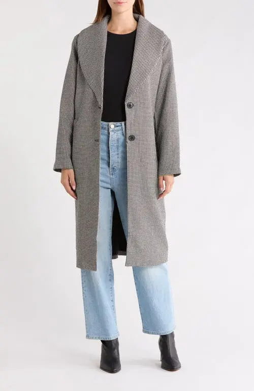 Bernardo Plaid Long Coat - Black